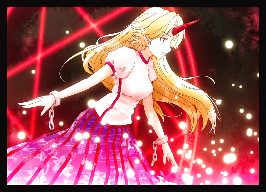 Safebooru - blonde hair border danmaku hexagram horn hoshiguma yuugi ikmg light particles long ...