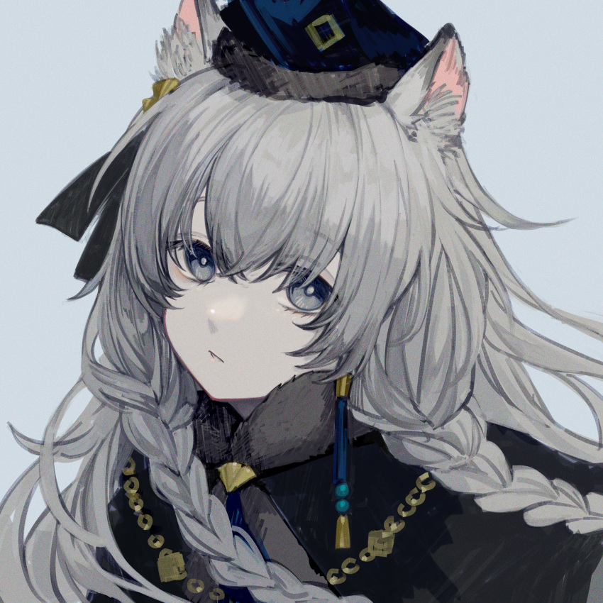 Safebooru - 1girl animal ear fluff animal ears arknights bangs black capelet blue background ...