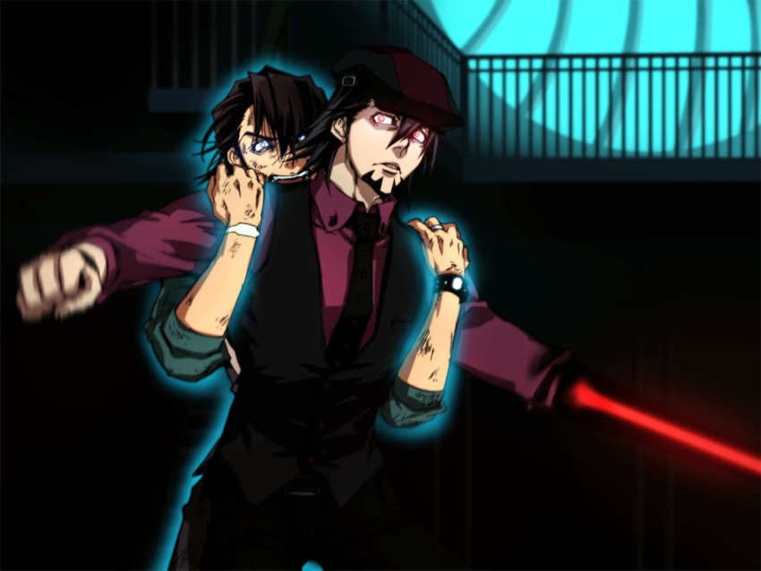 Safebooru - blue eyes brown hair cabbie hat dark persona ebitetsu ...