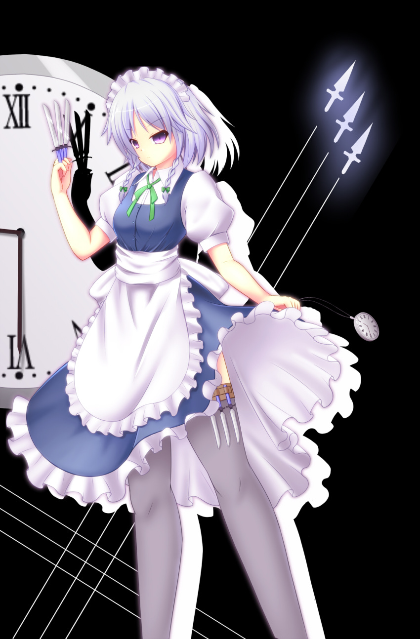 Safebooru - blue eyes braid highres hyonsan2 izayoi sakuya knife maid ...