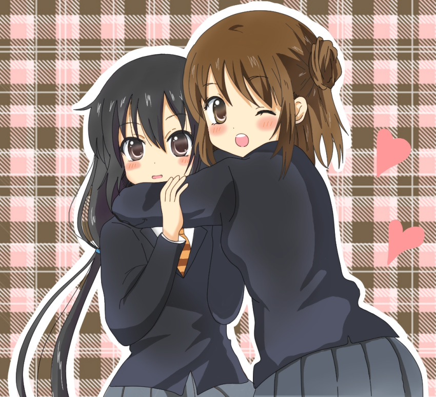 Safebooru - brown eyes brown hair double bun hirasawa yui hug k-on ...