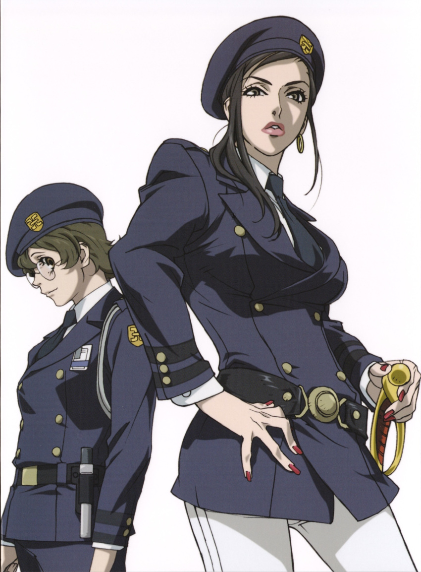 Safebooru - bangs baton belt beret black hair breasts brown hair ...