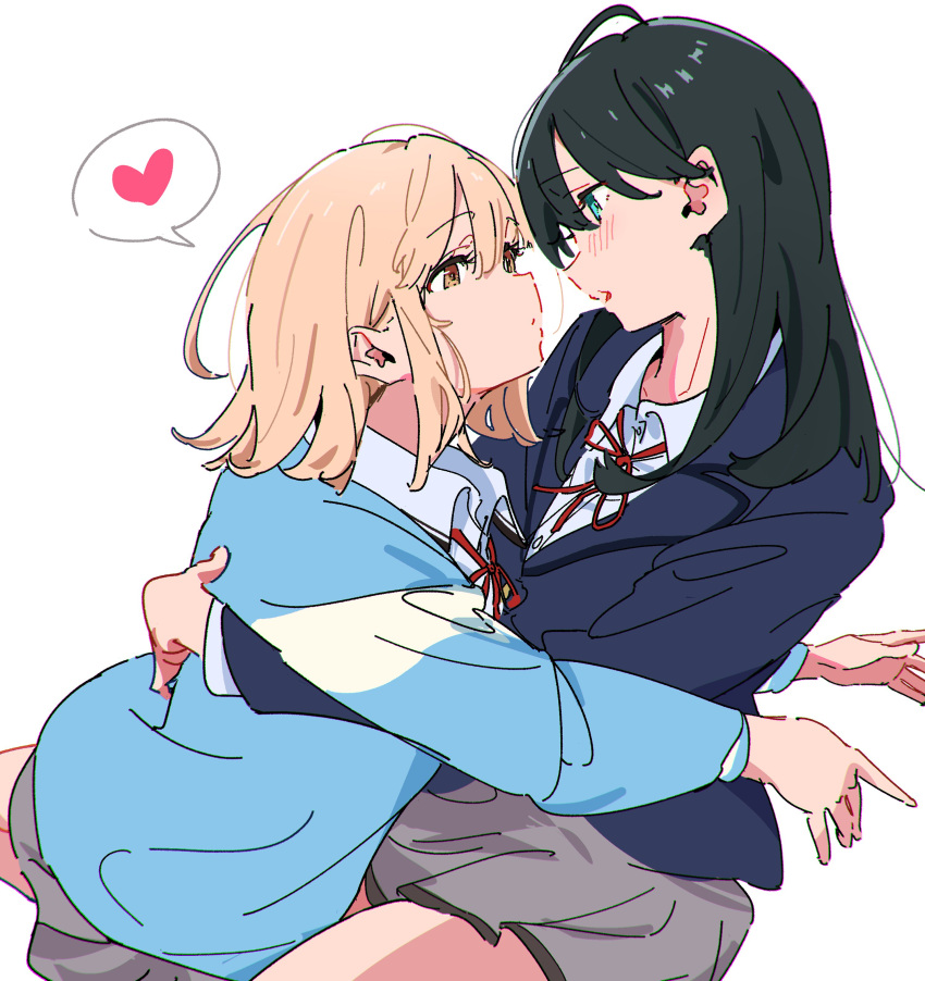 Safebooru - 2girls absurdres ahoge atenaba black hair blonde hair blue cardigan blue eyes blue ...