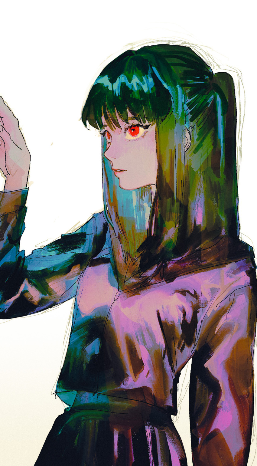 Safebooru - 1girl byakugun commentary green hair highres long hair long ...