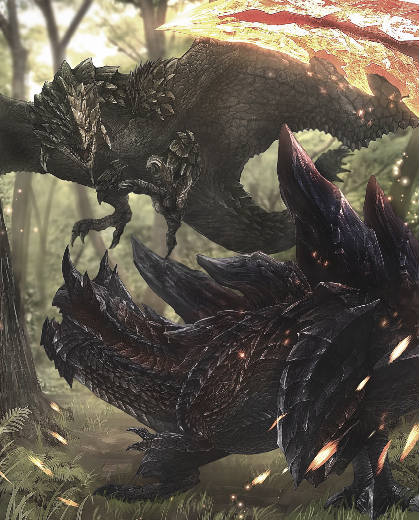 Safebooru - absurdres claws dinosaur dragon forest glavenus highres ...