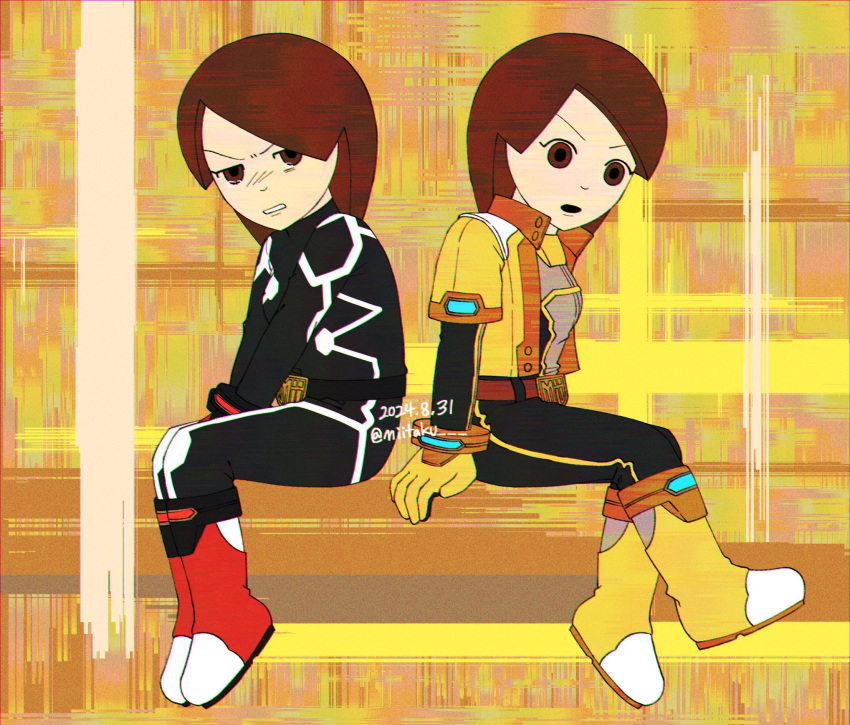 Safebooru - 2girls abstract background angry animification belt black ...