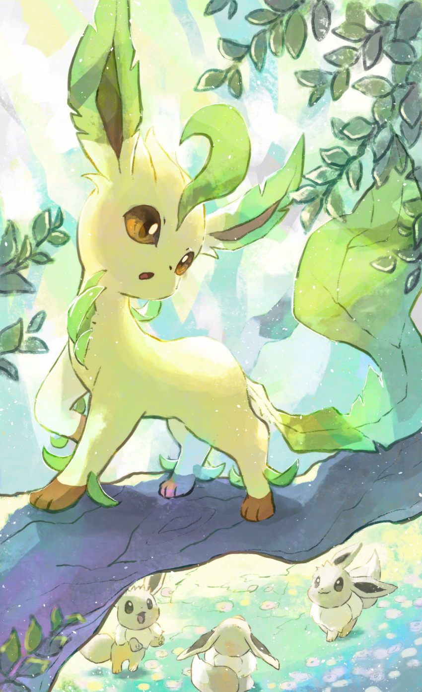 Safebooru - absurdres animal focus bright pupils brown eyes commentary eevee flower grass ...