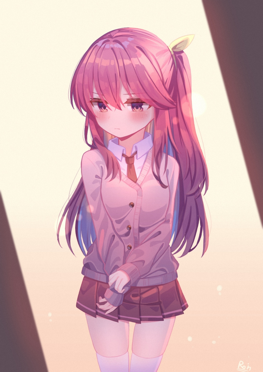 Safebooru - 1girl blush brown cardigan cardigan closed mouth collared shirt commentary request ...