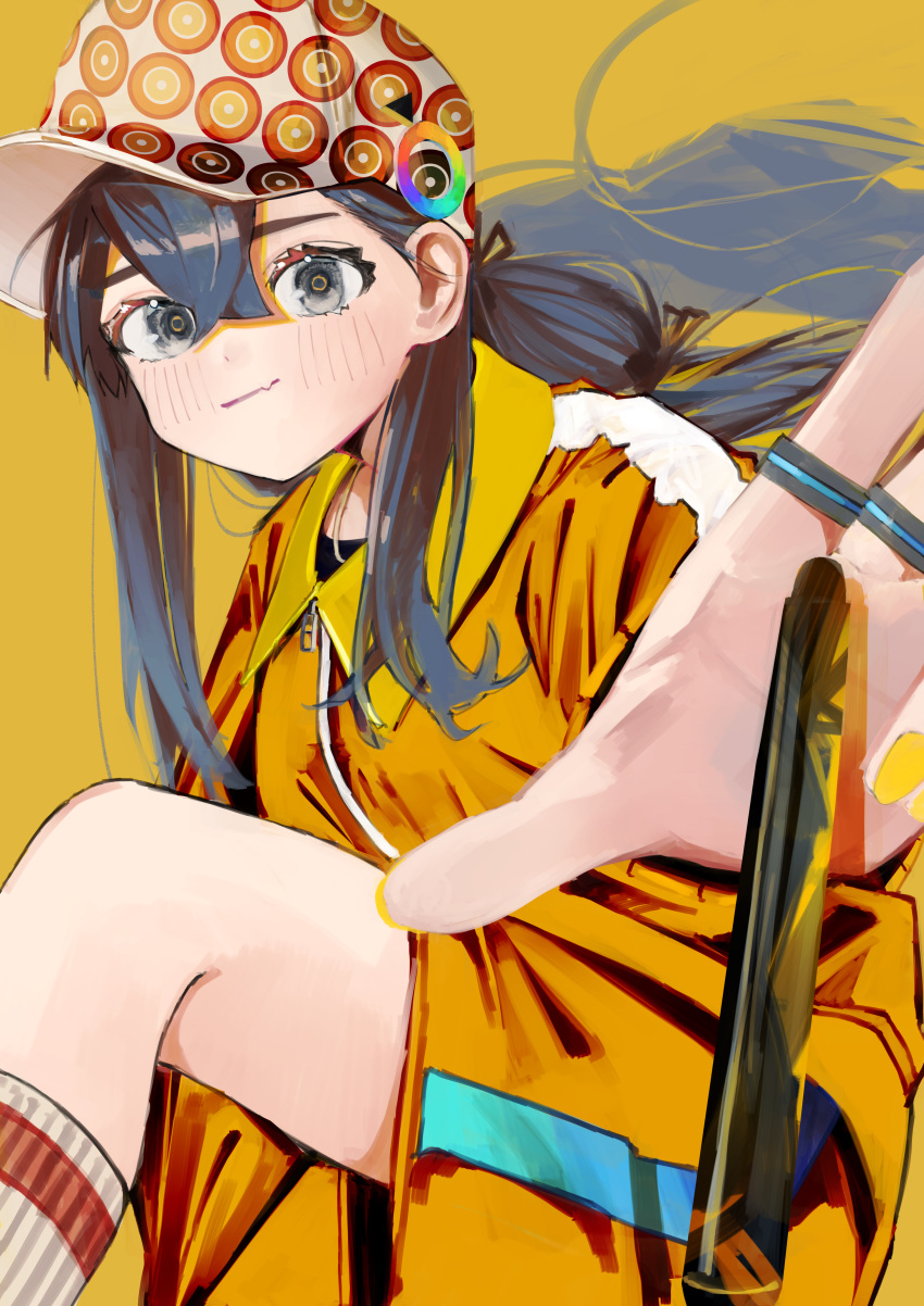 Safebooru - 1girl absurdres asymmetrical bangs baseball cap black hair blush closed mouth ...