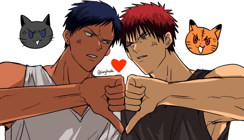 Safebooru - 2boys anger vein animalization aomine daiki arm up black panther black tank top blue ...