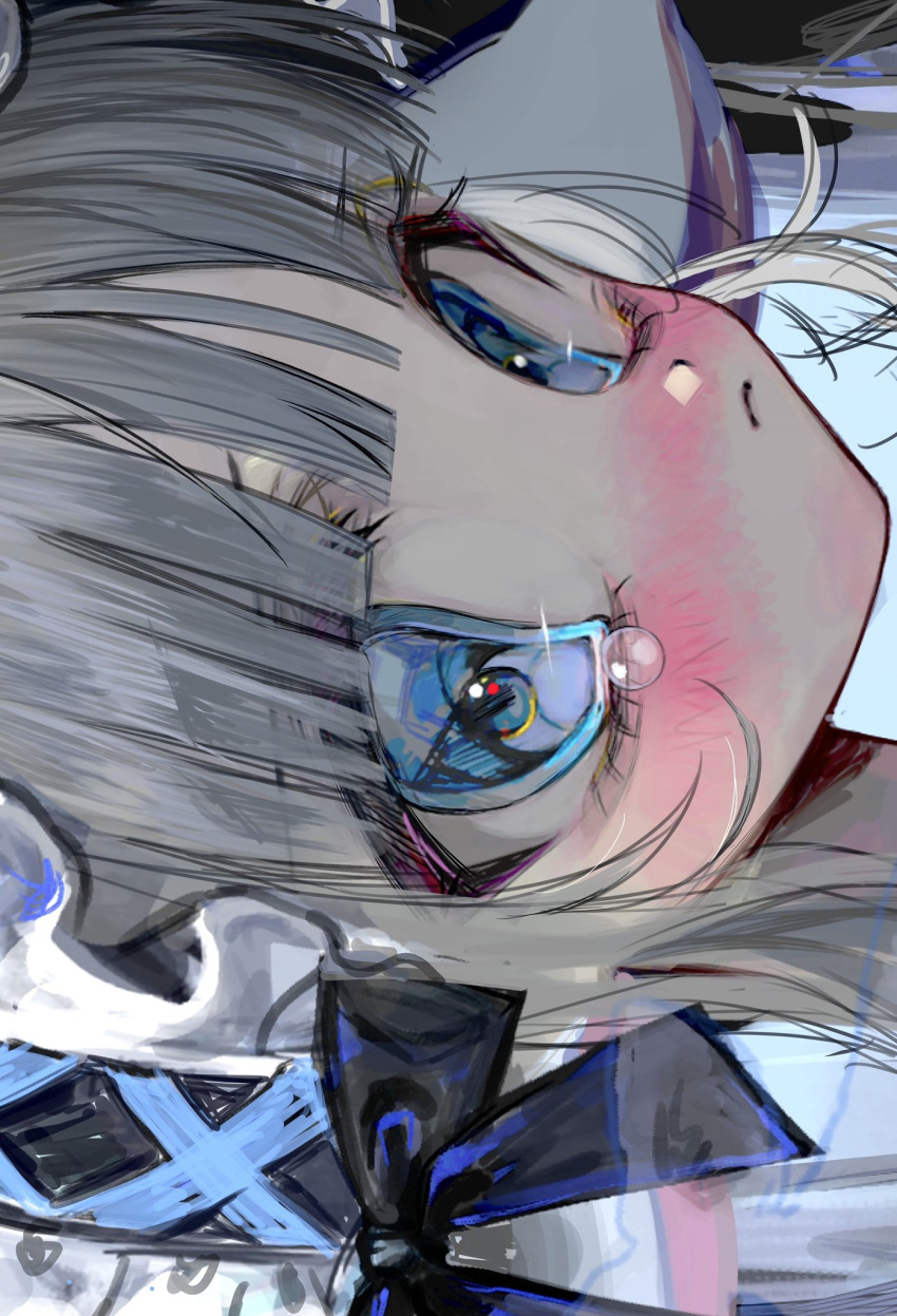 Safebooru - 1girl bad id bad twitter id black ribbon blue eyes blunt bangs blush closed mouth ...