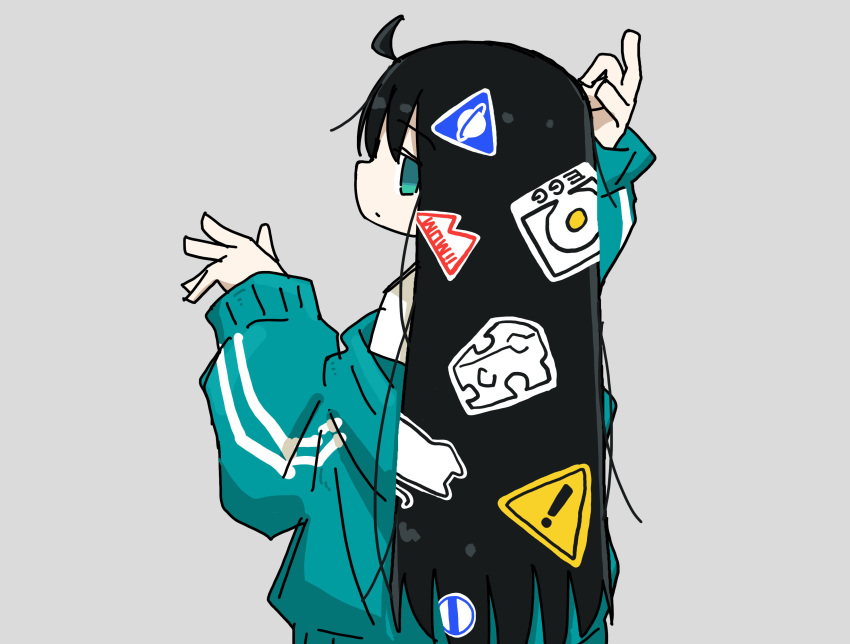 Safebooru 1girl Absurdres Aqua Hair Aqua Jacket Arm Up Black Hair 3528