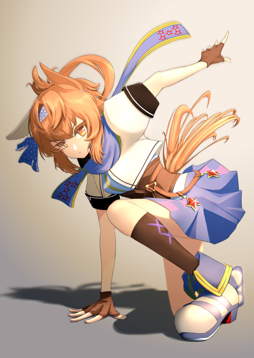 Safebooru - 1girl absurdres animal ears black socks blue hairband blue skirt brown eyes brown ...