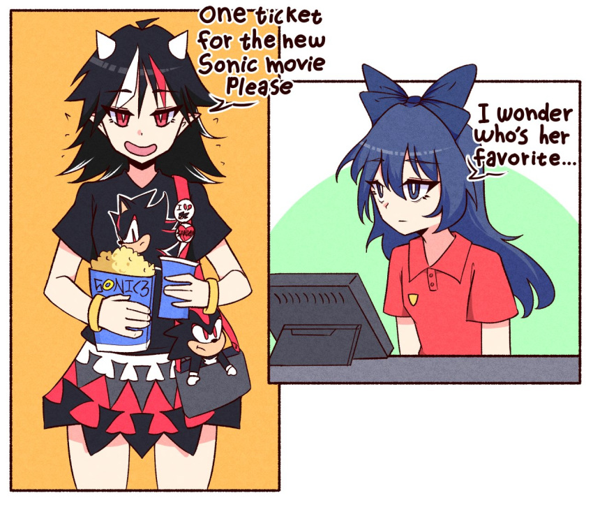 Safebooru - 2girls alternate costume black hair black shirt black skirt ...