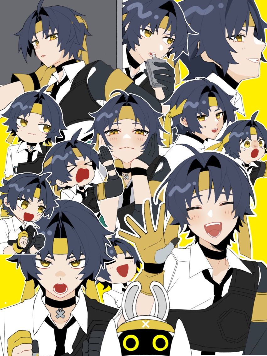 Safebooru - 03x03 1boy :d ahoge asaba harumasa asaboo (zenless zone zero) asymmetrical gloves ...