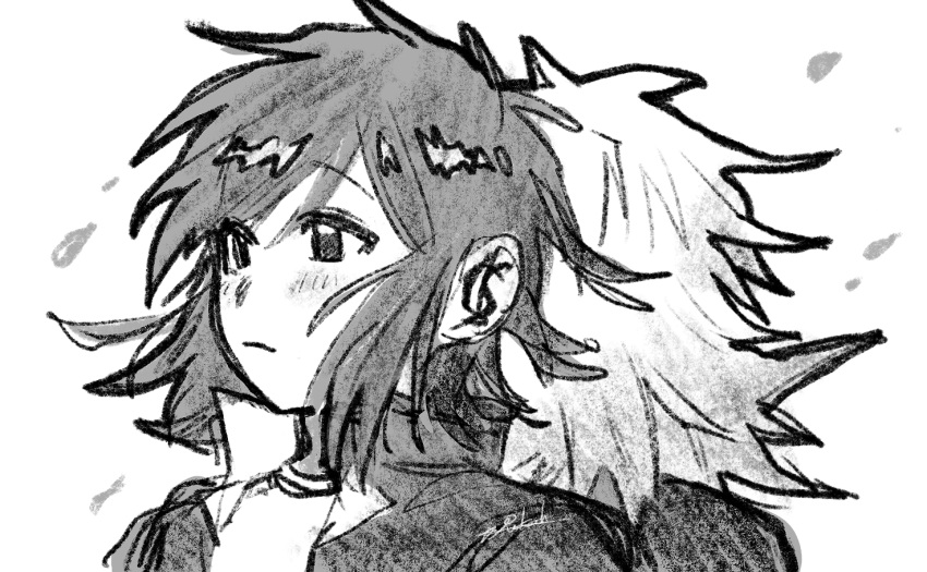 Safebooru - 2boys eihrdgyybnq6aiw gakuran greyscale looking to the side ...