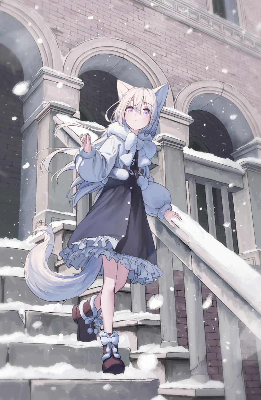 Safebooru - 1girl absurdres animal ears black skirt boots bow brown footwear building commentary ...