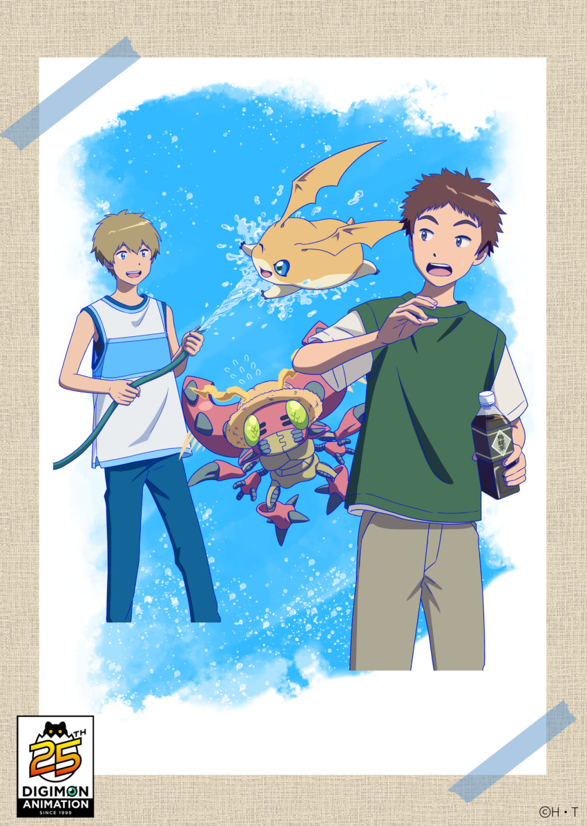 Safebooru - 2boys arm up blonde hair blue eyes bottle brown hair ...