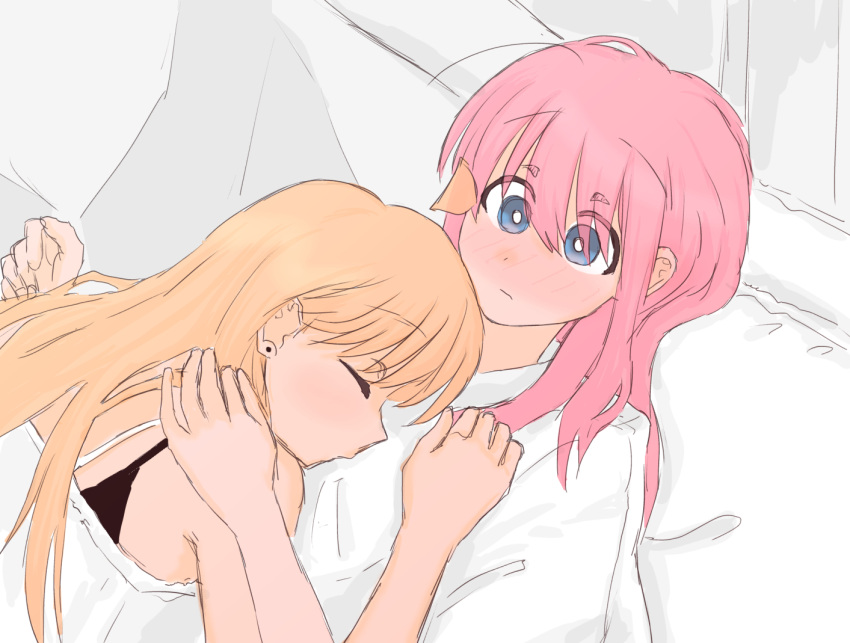 Safebooru - 2girls ahoge blonde hair blush bocchi the rock! closed eyes closed mouth commentary ...