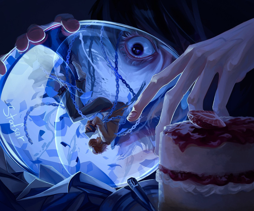 Safebooru - 2boys artist name cake chain death note eyelashes food ...