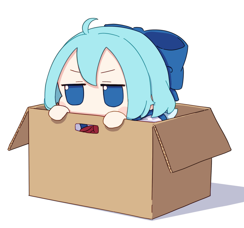 Safebooru - 1girl ahoge blue bow blue eyes blue hair blush stickers bow box cirno commentary ...