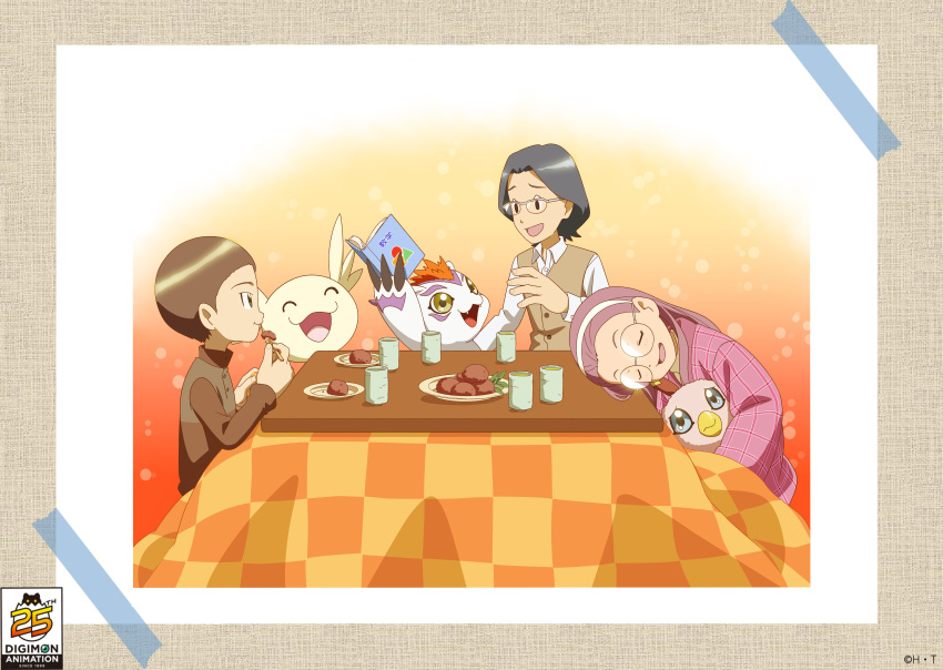 Safebooru - 1girl 2boys :s ^ ^ absurdres black eyes blue hair blush ...