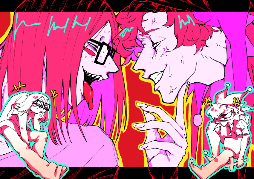 Safebooru - 2boys absurdres aged up anger vein blush stickers commentary request eye contact ...