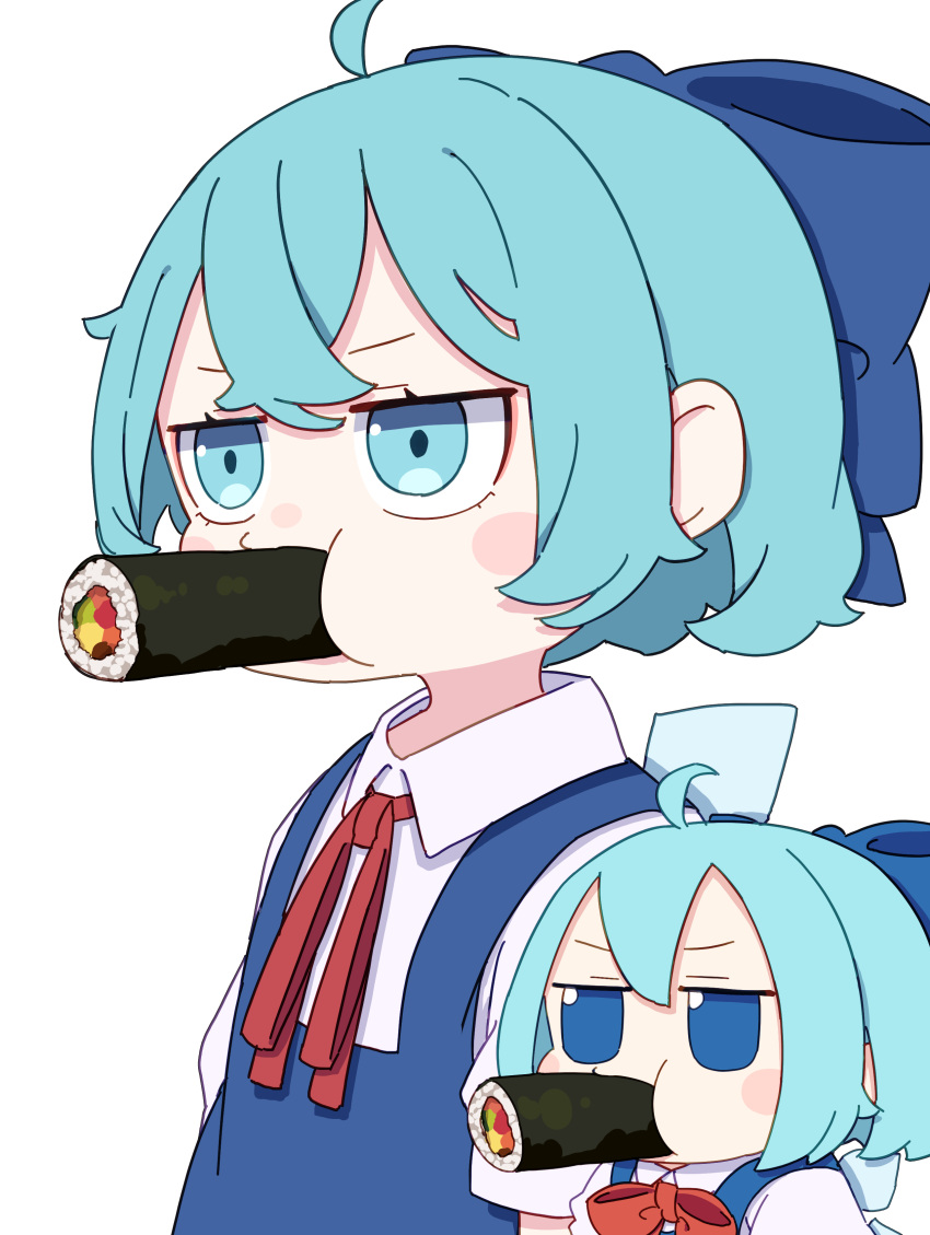 Safebooru - 2girls absurdres ahoge blue bow blue dress blue eyes blue hair blush stickers bow ...