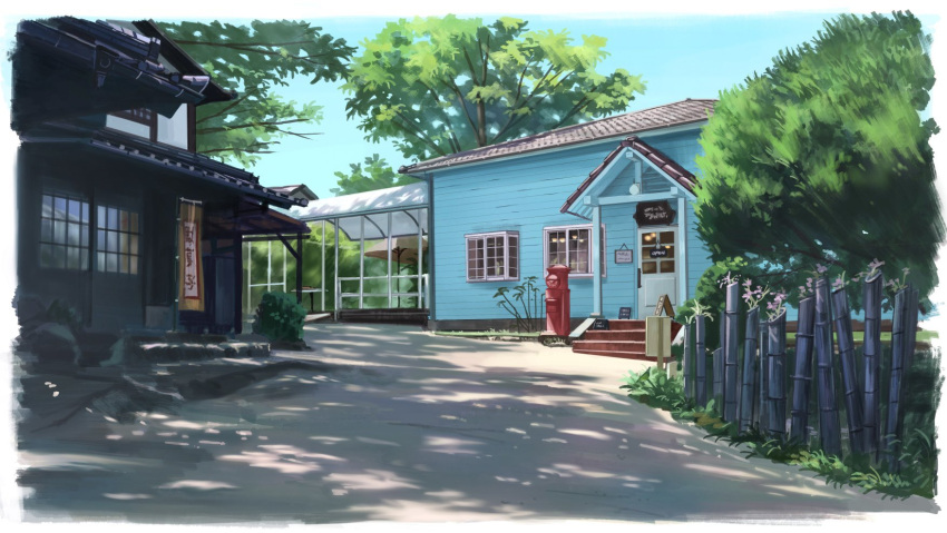 Safebooru - architecture awning bamboo blue sky building commentary ...