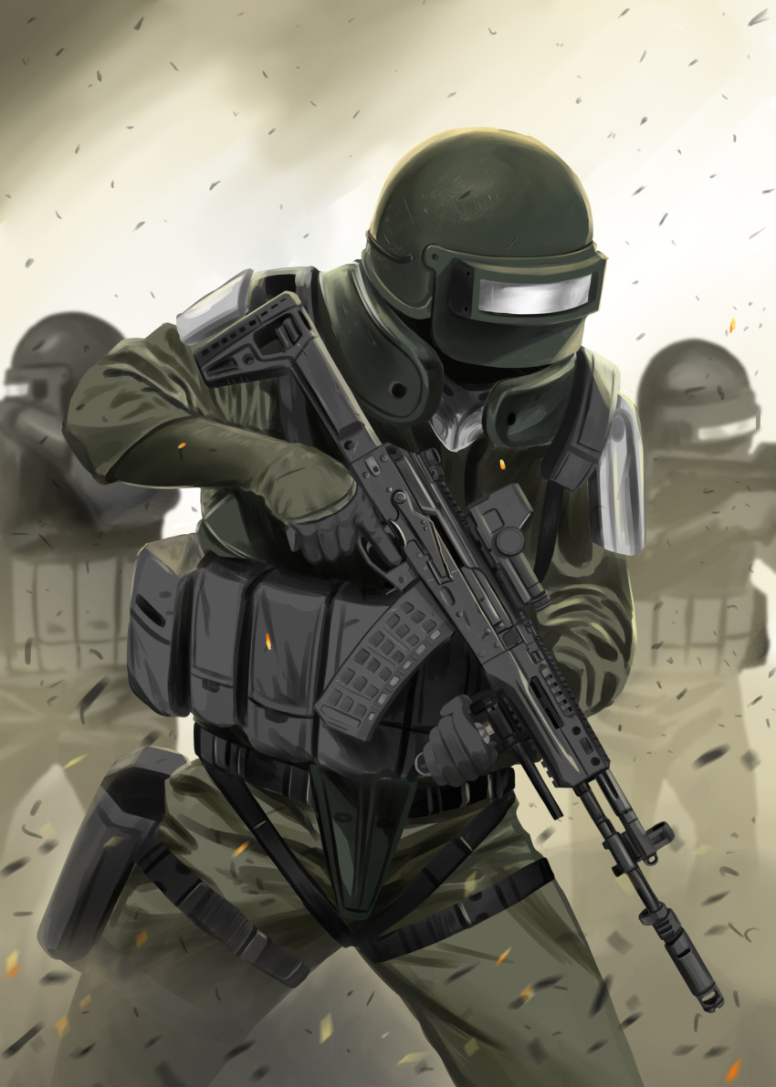 Safebooru - 3others ak-12 altyn helmet assault rifle black gloves body ...
