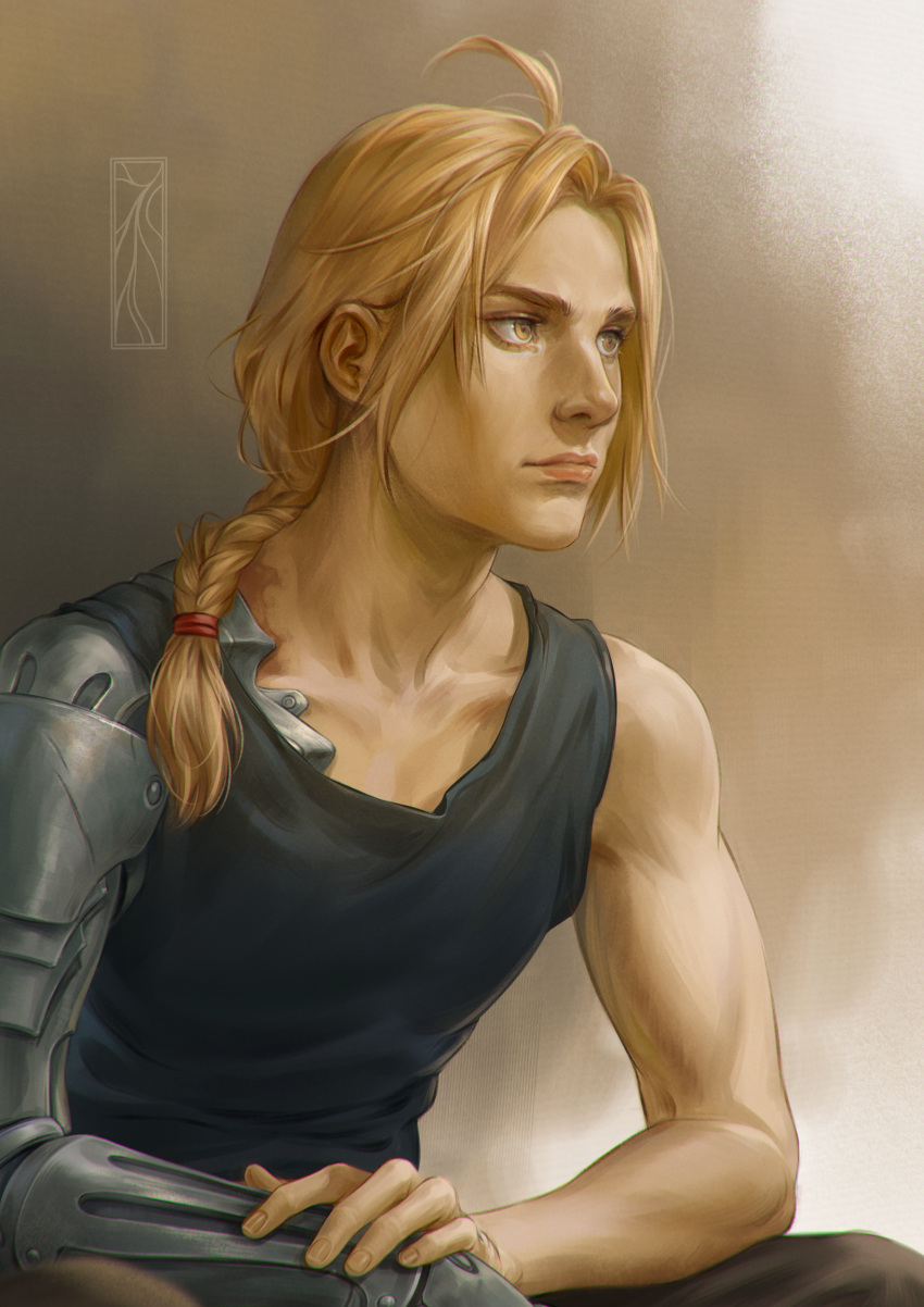 Safebooru - 1boy absurdres bare shoulders black tank top blonde hair braid braided ponytail ...