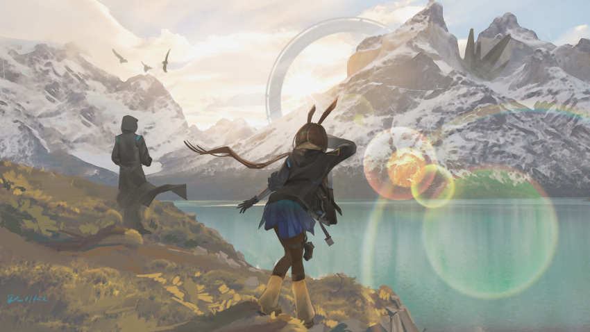 Safebooru - 1girl 1other absurdres amiya (arknights) animal ears arknights arm up artist name ...