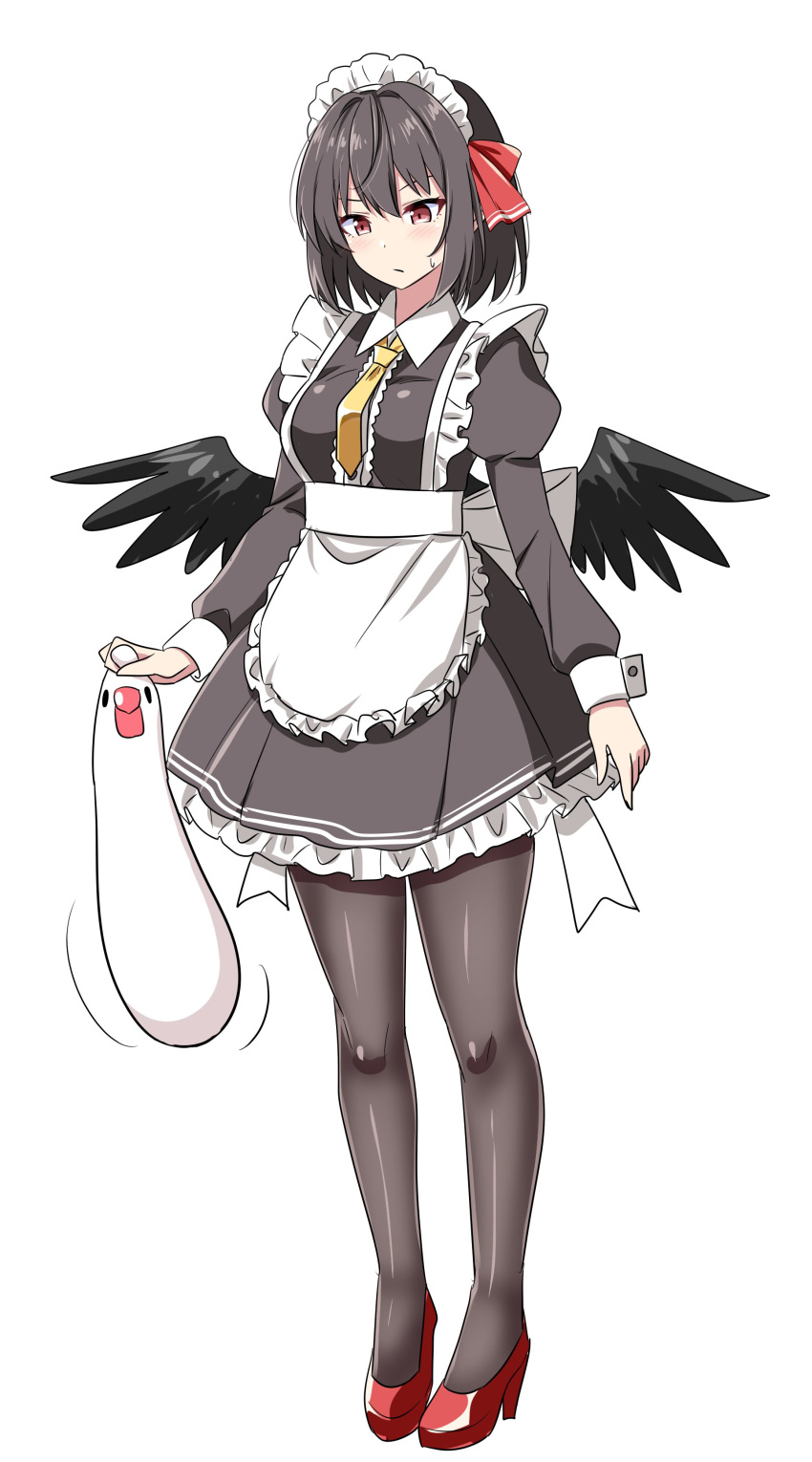 Safebooru - 1girl :/ absurdres alternate costume apron artist self-insert back bow bird wings ...