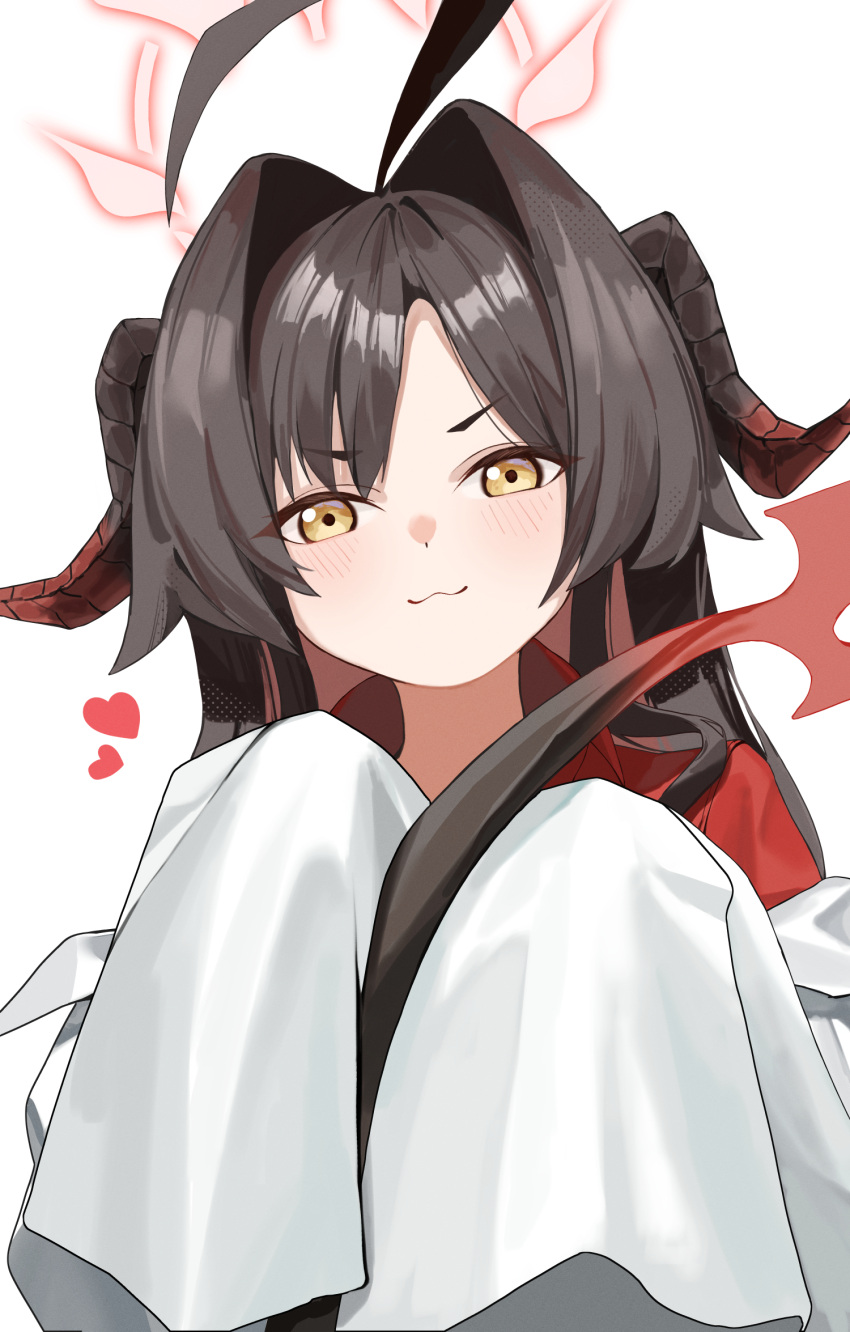 Safebooru - 1girl ahoge black hair blue archive coat demon girl demon horns demon tail hair ...