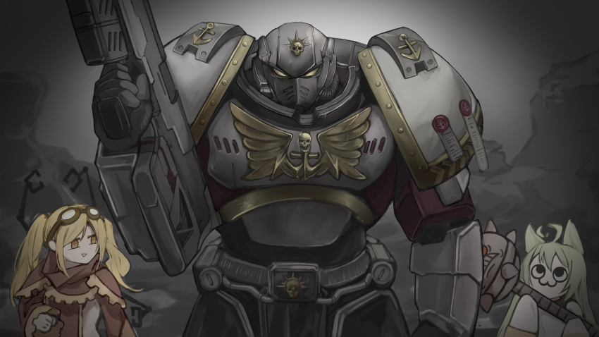 Safebooru - 1boy 2girls :3 absurdres adeptus astartes ahoge akashi ...