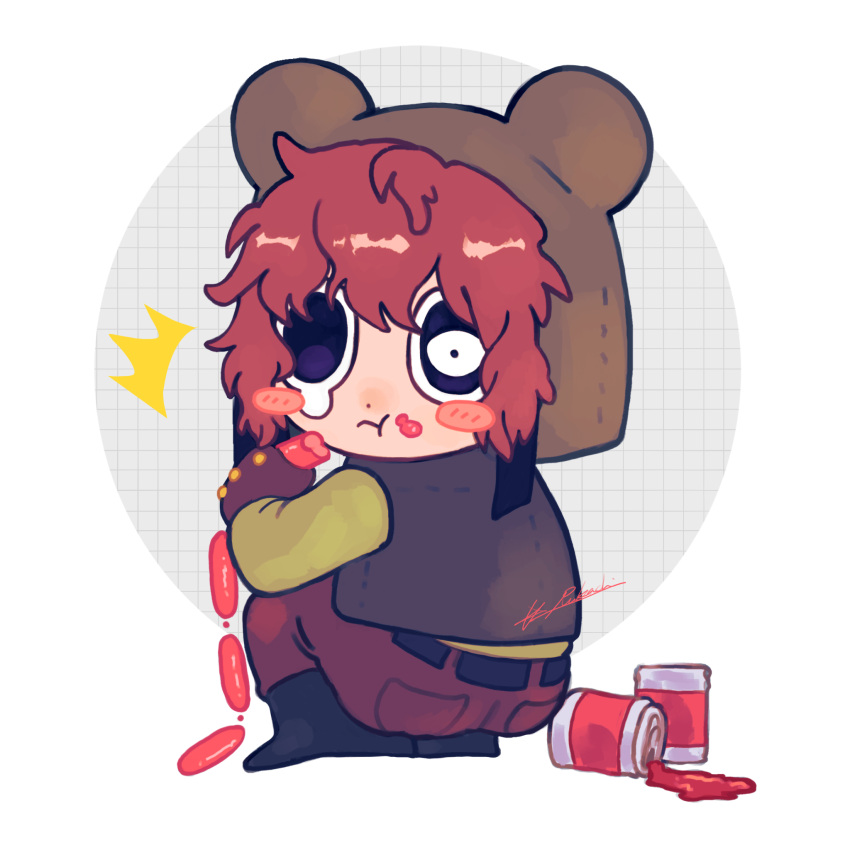 Safebooru - 1boy :t animal hat black eyes blush stickers brown hair ...