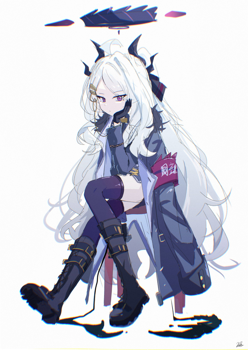 Safebooru - 1girl absurdres ahoge armband black coat black footwear black gloves black halo ...