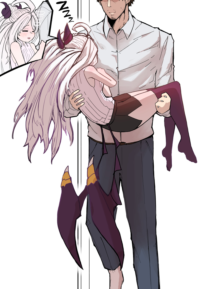 Safebooru - 1boy 1girl absurdres ahoge bare shoulders black hair black pants black skirt blue ...