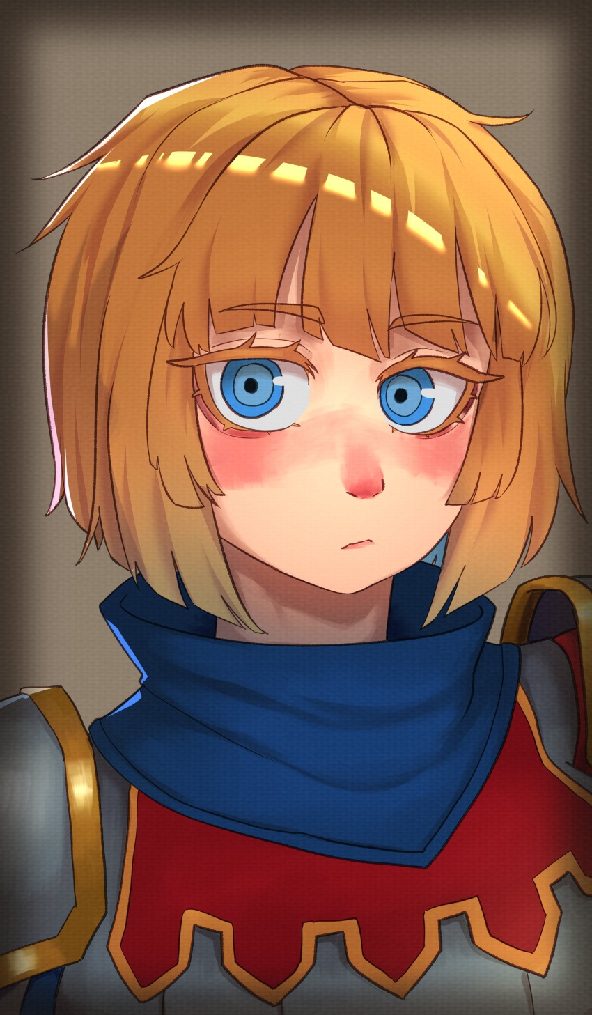 Safebooru - 1girl absurdres armor blonde hair blue eyes blurry blurry background blush flayne ...