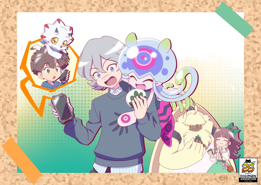 Safebooru - 1girl 2boys ^ ^ amanokawa hiro angoramon bag blue eyes ...