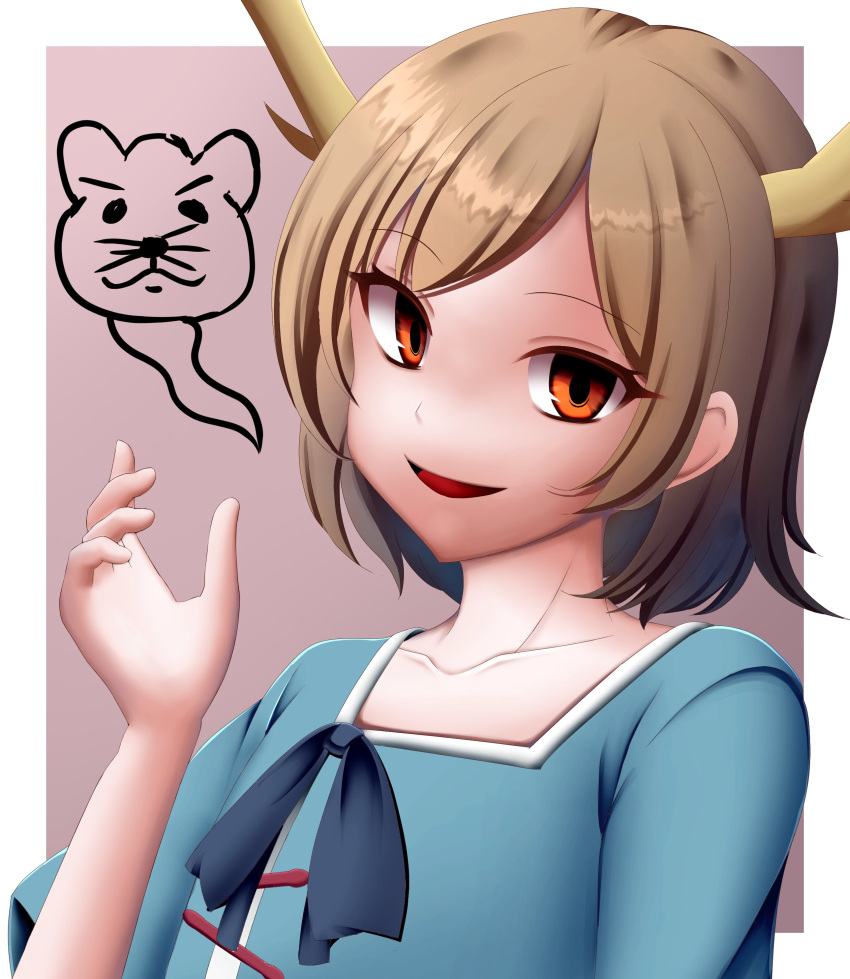 Safebooru - 1girl absurdres antlers blonde hair blue bow blue shirt bow collarbone dragon girl ...