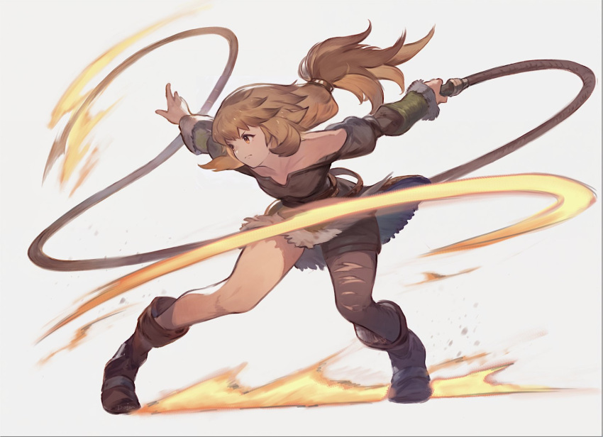Safebooru - 1girl artist name belt bent over black shorts blonde hair boots brown belt brown ...