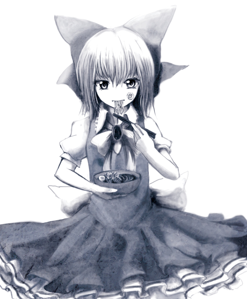 Safebooru - cirno eating eruza food highres monochrome naruto (food ...