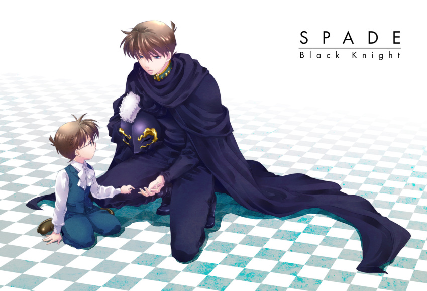 Safebooru - azusa revi blue eyes boots bow brown hair cape checkered ...