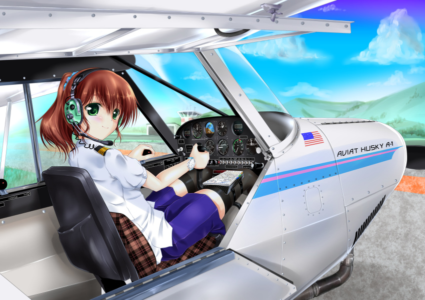 Safebooru - airplane blush clipboard cockpit controls english green ...