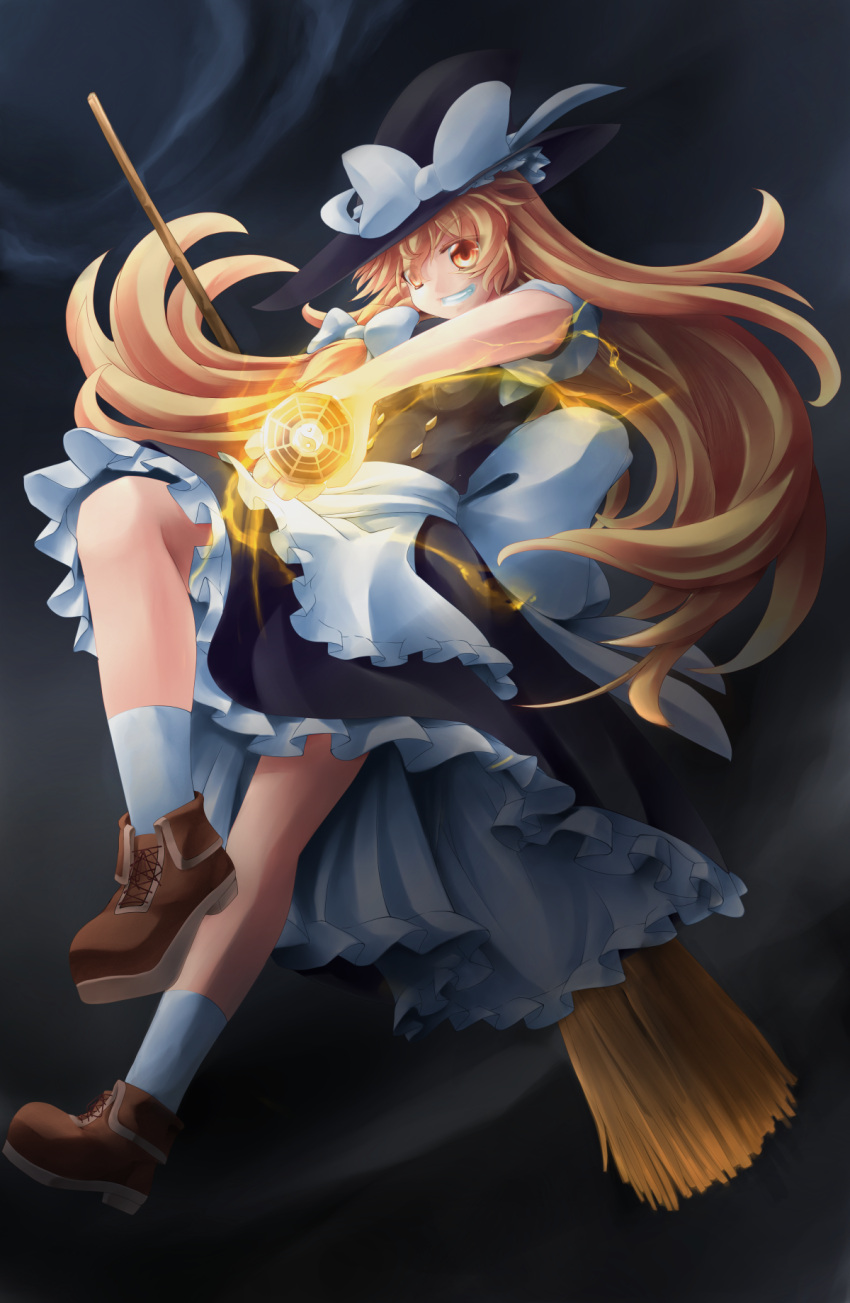 Safebooru - blonde hair bow broom dress gin kagami grin hair bow hat highres kirisame marisa ...