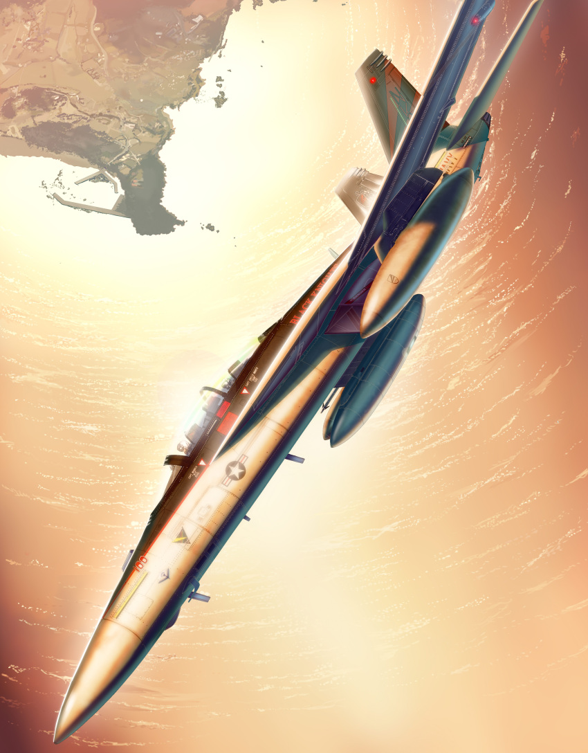 Safebooru - airplane amisu drop tank f-18 fighter jet flying highres ...