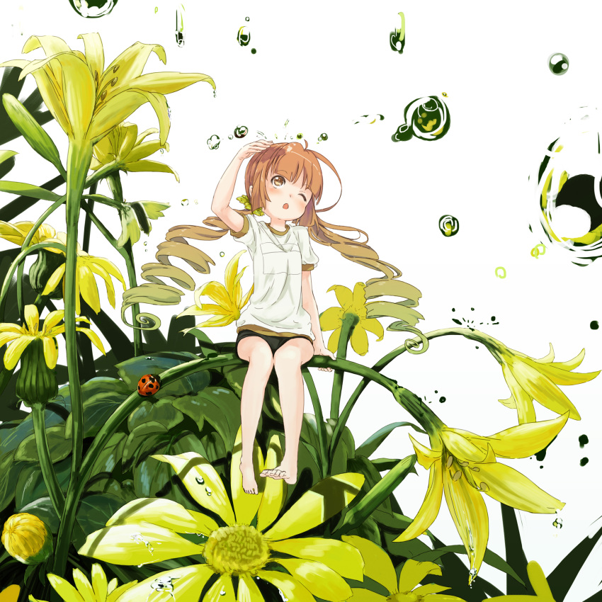 Safebooru O Abe Kanari Bare Legs Barefoot Blush Brown Eyes Brown 4428