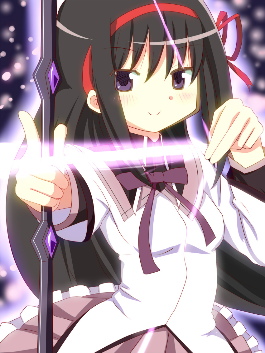 Safebooru - akemi homura black hair bow (weapon) frills hair ribbon ...