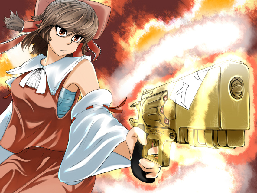 Safebooru Ascot Bare Shoulders Blue Eyes Bow Brown Eyes Brown Hair
